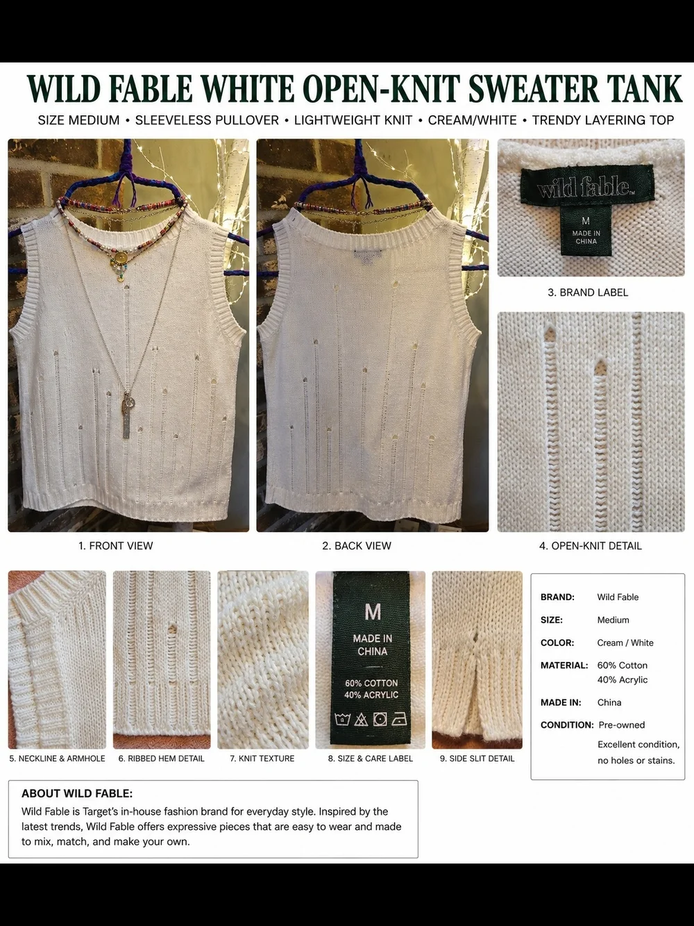 wild fable | Tops | Wild Fable Creamwhite Openknit Sleeveless Sweater ...